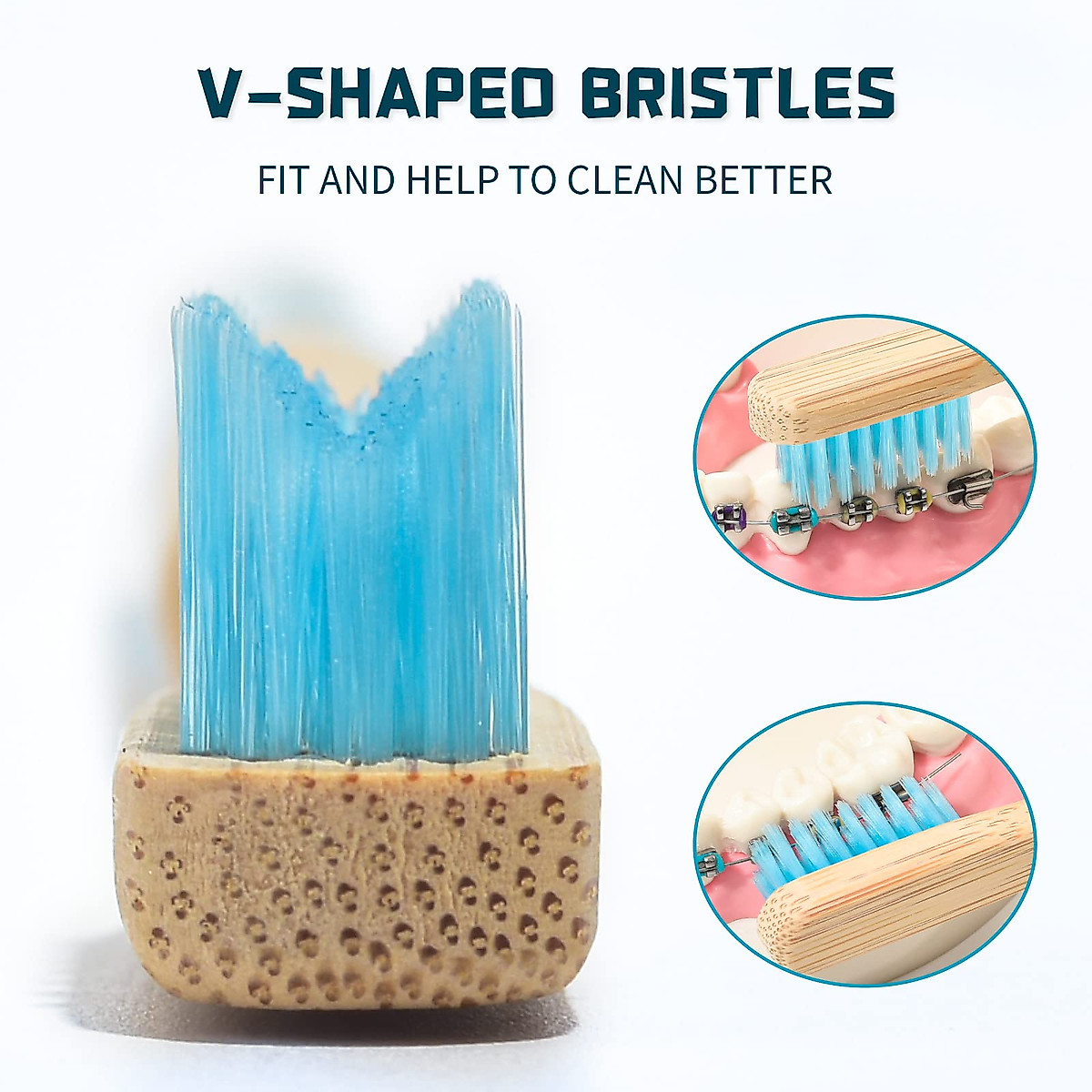 Y-Kelin Bamboo V-Shaped Orthodontic Toothbrush，Eco Friendly Bamboo Toothbrush（3pcs） Soft Bristle Toothbrush (Pink Soft)