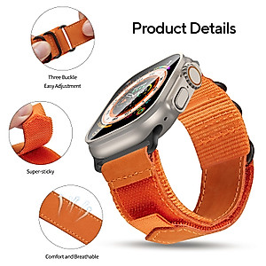 Kawoco Sport Bands Compatible with Apple Watch Ultra Band 49mm 45mm 44mm 42mm, Rugged Adjustable Breathable Braided Leather Combination Strap Men for iWatch Ultra 2 Series 9 8 7 6 5 4 3 SE Orange