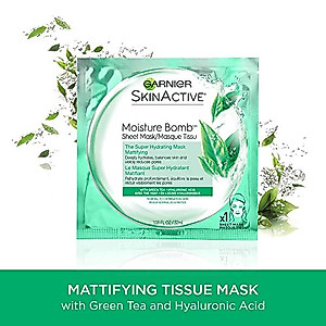 Garnier SkinActive Moisture Bomb The Super Hydrating Sheet Mask, Mattifying, 1 Count (Pack of 1)