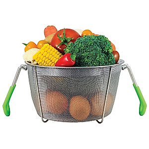 Steamer Basket for Instant Pot Accessories 6 qt or 8 quart - 2 Tier Stackable Fine Mesh 304 Stainless Steel Strainer Basket - Silicone Handle - Vegetable Steamer Insert, Egg Basket, Pasta Strainer