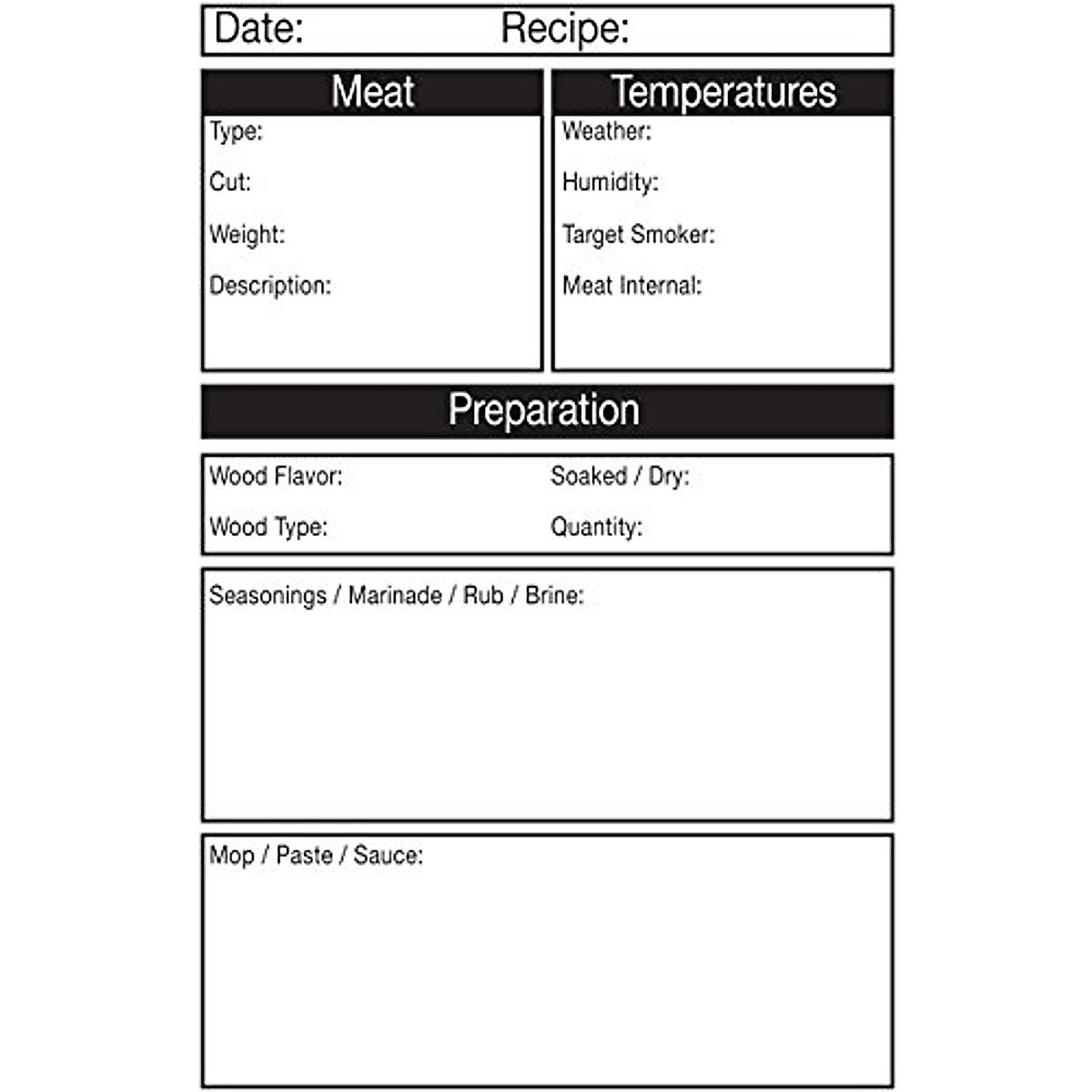 Cave Tools BBQ Smoker Recipe Notebook and Journal with Wood Smoking and Meat Temperature Guide for BBQ Smoker, Grill, and Other Outdoor Cooking Notes