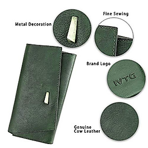 Genuine Leather Wallet RFID Blocking Women Long Purse Vintage Cowhide Handmade Card Holder Organizer (Green)