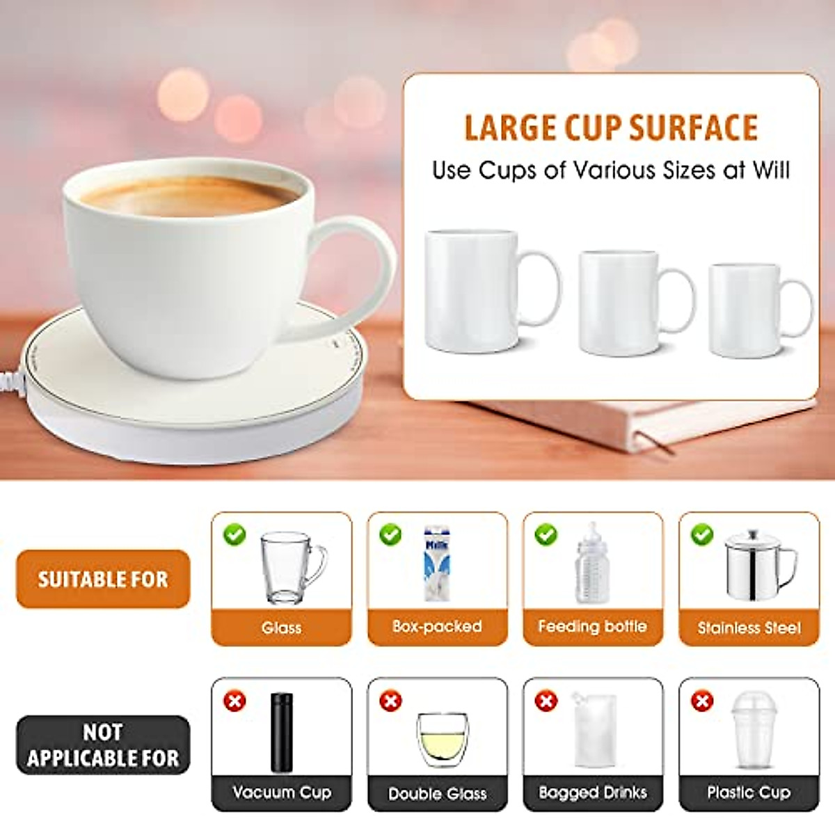 Coffee Mug Warmer, Electric Coffee Warmer for Desk with 6 Hours Auto Shut Off, Smart Candle Warmer 3 Temp Settings(113°F/131°F/149°F)