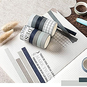 GPFMLDFV Washi Tape Set of 10 Rolls, Masking Decorative Gray Paper Tape for Bullet Journal DIY Decor Planners Scrapbooking Party School Supplies Craft