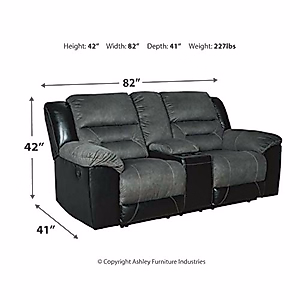 Signature Design by Ashley Earhart Faux Leather Manual Double Reclining Loveseat with Storage Console, Gray & Black