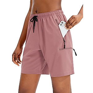 SANTINY Women's Hiking Cargo Shorts Quick Dry Lightweight Summer Shorts for Women Travel Athletic Golf with Zipper Pockets(Dusty Pink_M)