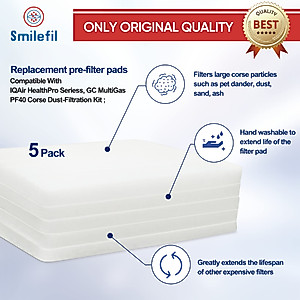 Smilfil 5 Pack PF40 Replacement Pre-Filter Pads Compatible with IQAir PF40 Coarse Dust Pre-Filtration Air Purifier