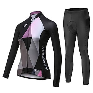 Mysenlan Women's Cycling Long Sleeve Breathable Jersey Set 3D Padded Long Pants Bike Shirt Bicycle Tights Clothing Black