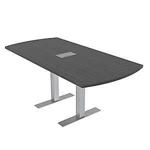 SKUTCHI DESIGNS INC. 6 Person Small Arc Rectangle Conference Table with T Bases and Power Module | Harmony Series | 6' Meeting Room Table | Asian Night | Factory Clearance
