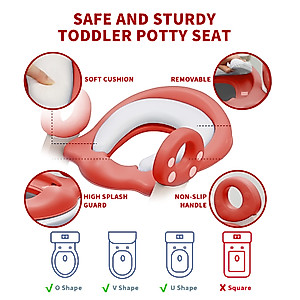 Potty Training Seat with Ladder, Toddler Toilet Seat with Double Step Stools, Newest Potty Training Toilet with Anti-Slip and Mushroom Shape Design for Kids Boys and Girls(Red)
