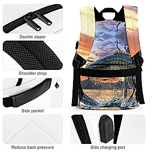 COLORFULSKY Pike Fish Fishing Backpack, PU Leather Travel Laptop Backpack with USB Charging Port, Water Resistant College School Computer Bag for Men & Women Fits 15.6 Inch Notebook