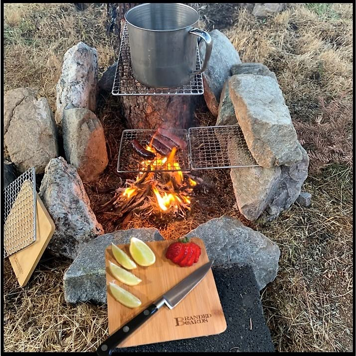 Branded Boards Small Mini All Natural Bamboo Cutting Board, Great for Apartments RV's Home Bar Backpacking Camping Bushcraft Dorm Rooms Picnics & Entertaining (4 Pack)