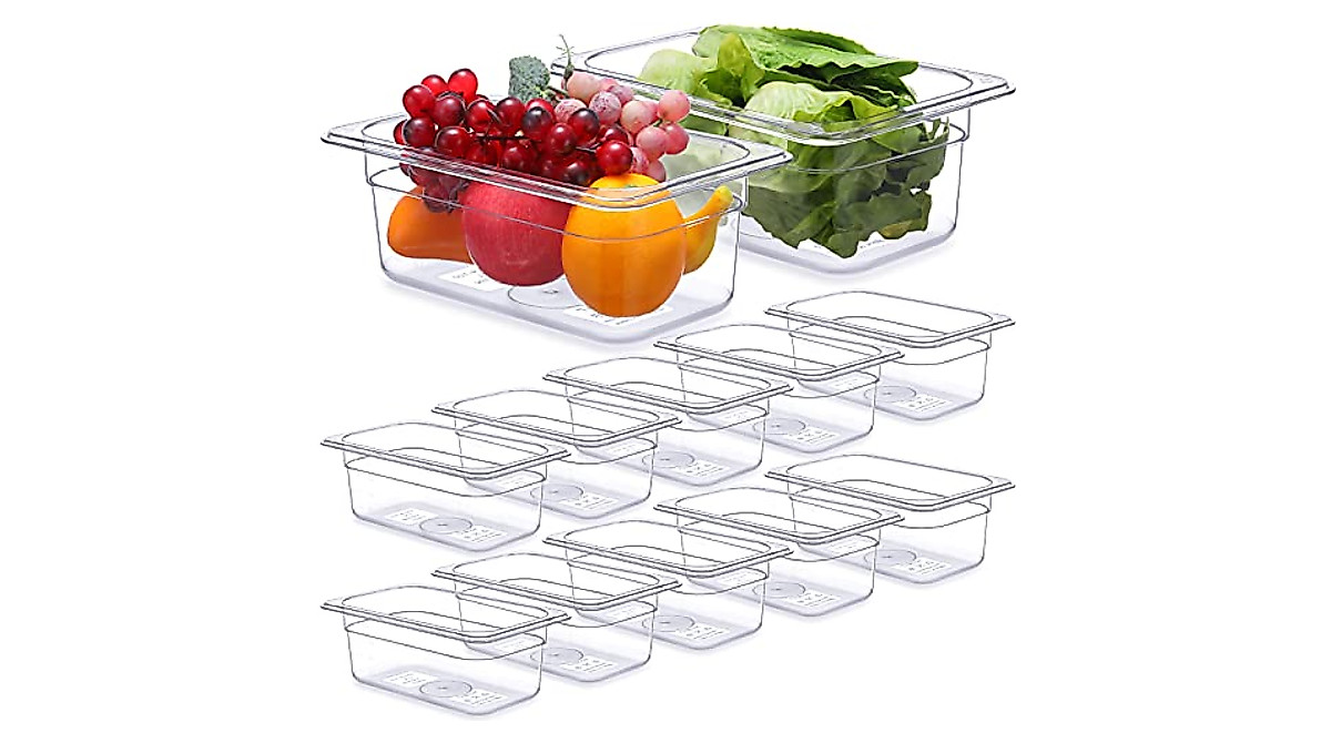 Hoolerry 12 Packs Plastic Food Pan 1/4 Size Commercial Food Storage ...