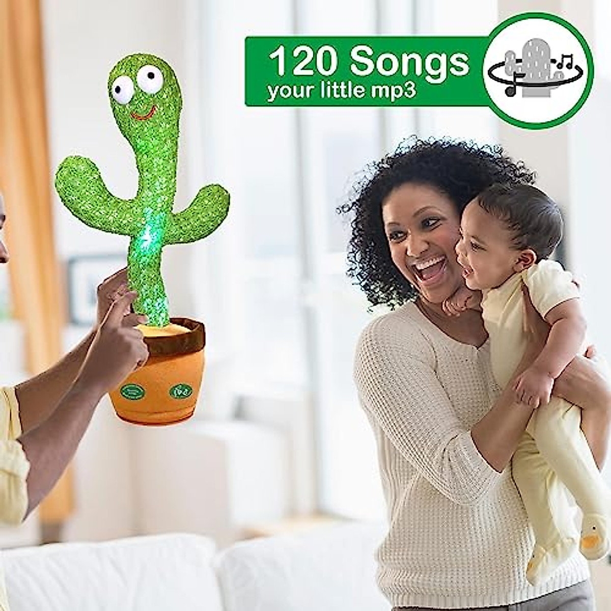 Pbooo Dancing Cactus Mimicking Toy,Talking Repeat Singing Sunny Cactus Toy 120 Pcs Songs for Baby 15S Record Your Sound Sing+Dancing+Recording+LED