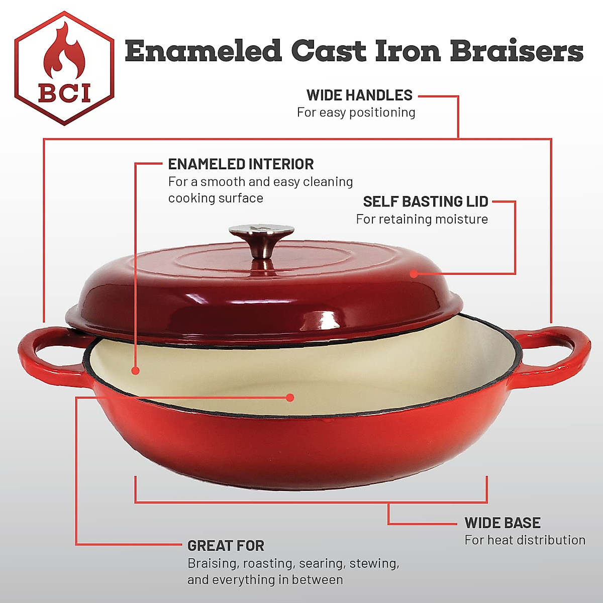 Backcountry Iron Enameled 2.25 Quart Signature Cast Iron Braiser with Lid