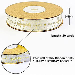 Sichou Birthday Ribbon - 5/8 Inch 20 Yards Ribbon for Crafts,Satin Decorations for Handmade Wreath,Birthday Gift Wrapping Party Supplies (White)