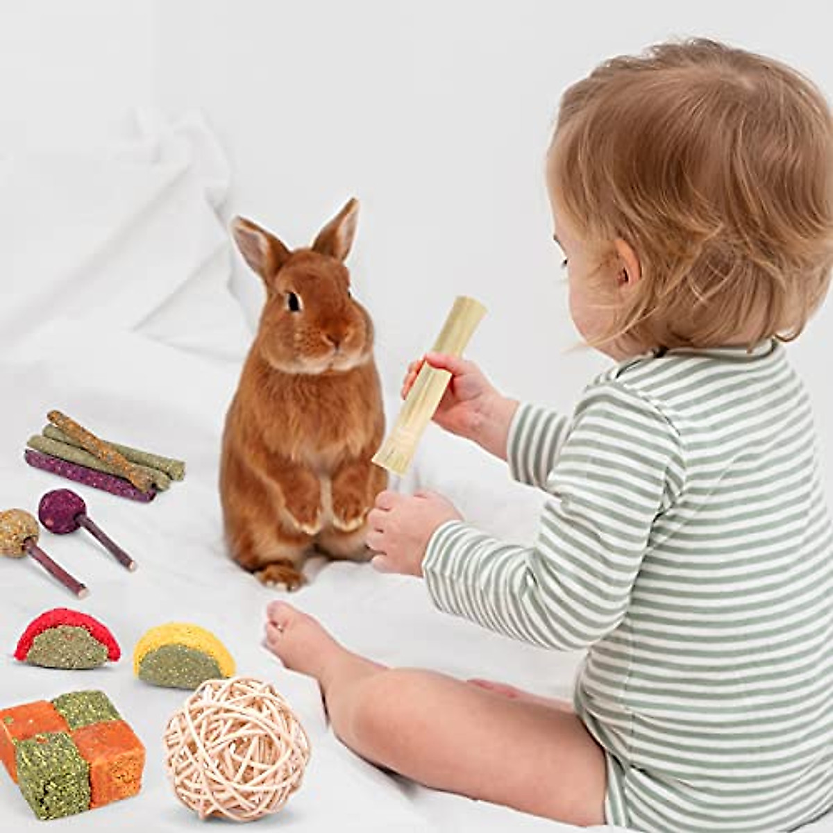 VESPRO Bunny Toys for Rabbits Hamster/Guinea Pig Toys Natural Timothy Hay Sticks Chew Treats and Balls for Rabbit, Bunny, Chinchilla, Guinea Pig, Hamster, Bunny Teeth Care