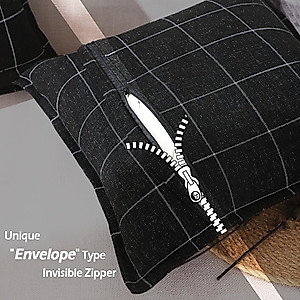 CARRIE HOME Black and White Plaid Boho Throw Pillow Covers 18x18 Set of 2, Modern Farmhouse Buffalo Checkered Decorative Linen Pillow Cover, Black Boho Living Room Decor for Couch and Bed