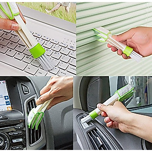 yueton Double Ended Mini Dust Blind Cleaner, Car Vent Brush, Window Blind Brush, Hand Held Magic Brush Blind Duster for House, Car, Office, White and Green