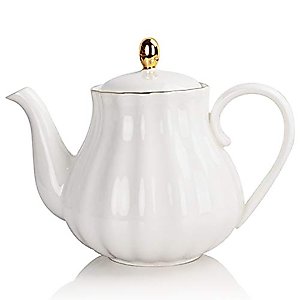 Sweejar Royal Teapot, Ceramic Tea Pot with Removable Stainless Steel Infuser, Blooming & Loose Leaf Teapot - 28 Ounce(White)