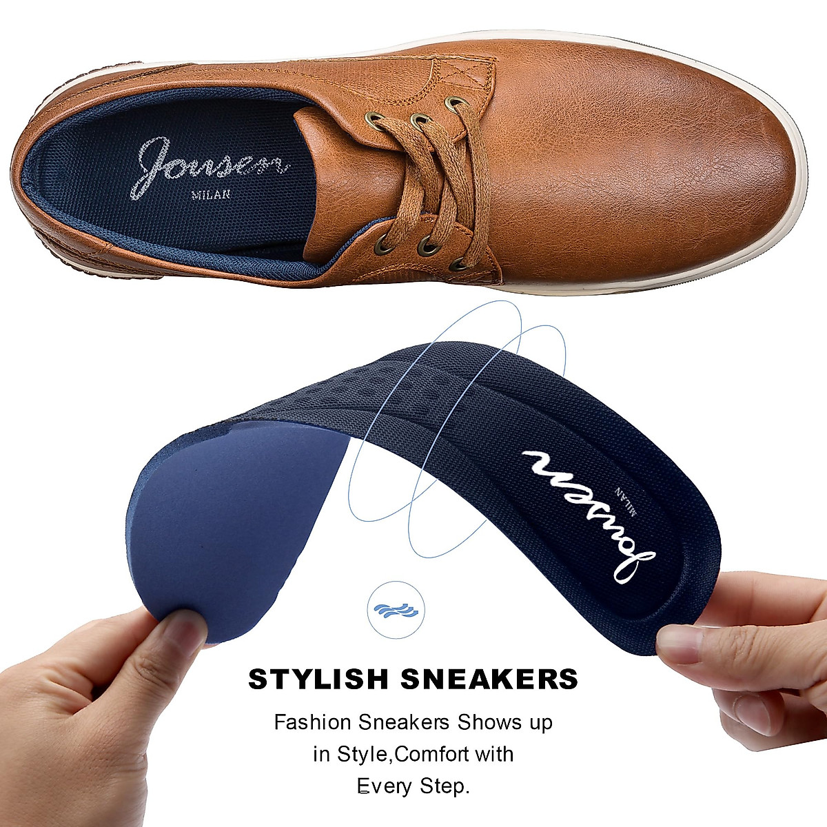 Jousen Men's Casual Shoes Memory Foam Mens Fashion Sneakers 3 Eyelets Business Dress Sneaker (A81Q06 Yellow Brown 14)