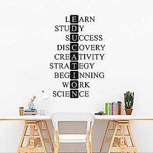 Education Words Quotes Wall Decal Study Room Learn School Wall Sticker Classroom Decor Motivational Education Quote Vinyl Wall Art Murals TM-17 (Black)
