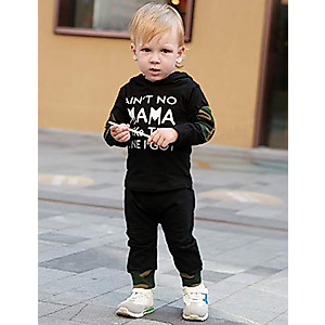 WALSONER Baby Boy Clothes Funny Letter Printed Long Sleeve Hoodie Tops Sweatsuit and Black Camouflage Pants Outfit Set （18-24 Months）