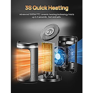 Space Heaters for Indoor Use, 1500W/750W Portable Heater with 90°Oscillation Safe and Quiet Ceramic Heater Fan Electric Heater with Overheat Protection Desk Heater for Bedroom Office Use