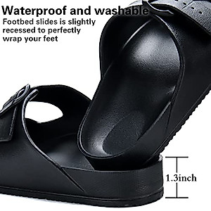 Temi Mens Slides Adjustable Slip on Sandals,Summer Beach Pool Shower EVA Sandals for Men,Double Buckle Lightweight Waterproof Comfy Bathroom Flat House Slippers for Men Size