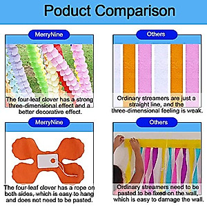 Reusable Party Streamers, MerryNine Four-Leaf Clover Paper Flower Garland for Party, Wedding Decoration, About 10 Feet/3M Each, Pack of 6 (Pure White)