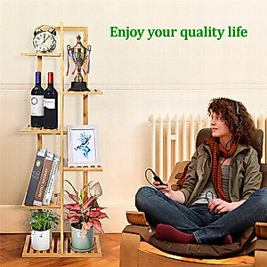 Gar-Life Bamboo Plant Stand Rack 6 Tier 7 Potted Indoor&Outdoor Multiple Stand Holder Shelf Rack Planter Display for Patio Garden, Living Room, Corner Balcony and Bedroom (7 Flowerpots)