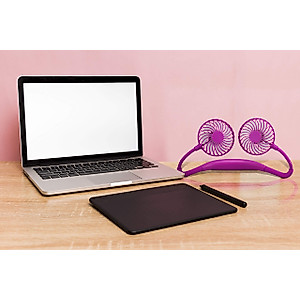 Wireless Express LED Neck Fan with Neckband - Lightweight Small Fan - Portable Mini USB Fan - Rechargeable Personal Fan (Blue)