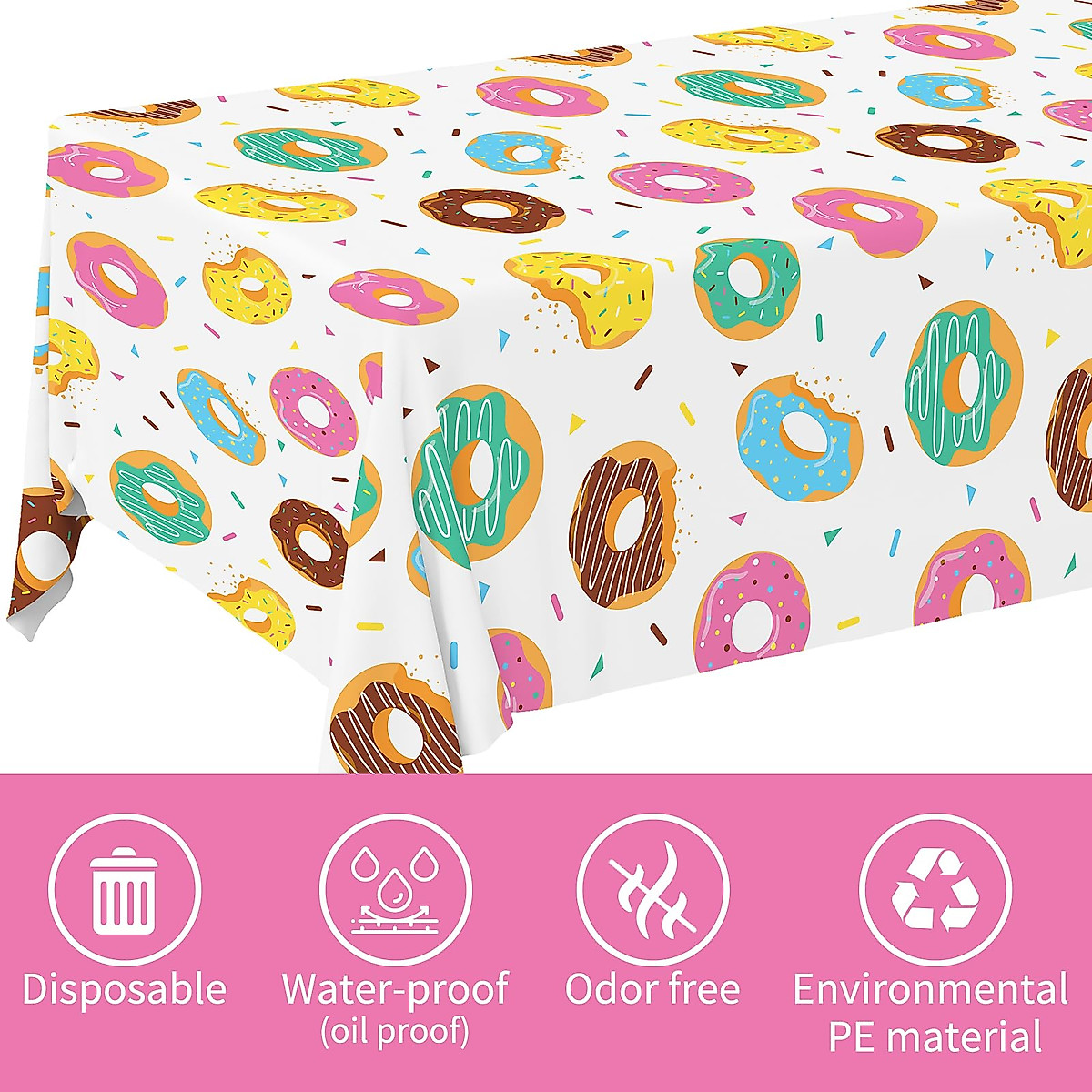 Gatherfun Donut Party Supplies: 2-Pack Donut Birthday Party Decorations,Disposable Plastic Tablecloth, Ideal Table Cover for Two Sweet Birthday, Baby Shower & Themed Parties, 54 x 108 Inch