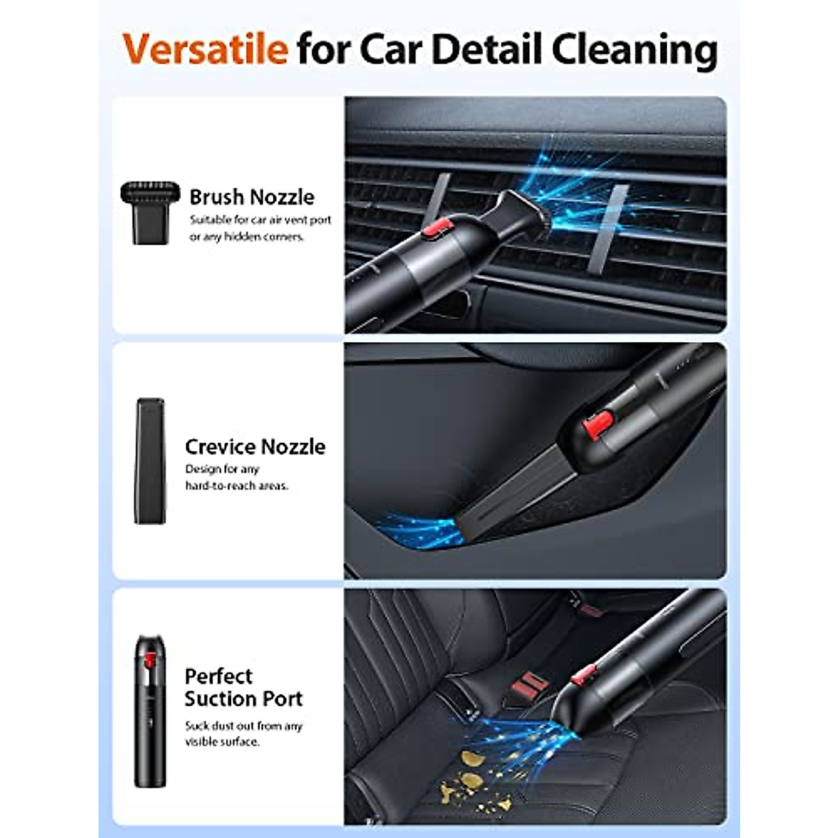 CAFELE Car Vacuum Cordless Rechargeable, 【Instant Car Interior Clean】Portable 7500mAh Wireless Handheld Car Vacuum Cleaner, Mini Battery Operated Car Vacuum for Pet Hair, Food Crumbs, Detail Cleaning