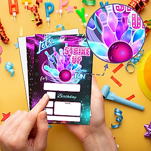 Let's Strike Up Birthday Party Invitation, Bowling Fill-In Invites For Men & Women, 20 Invitations With Envelopes(4" X 6")，Adults Party Favors Decorations And Supplies-13