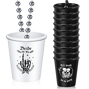 Dandat 12 Pcs Bride or Die Bachelorette Shot Glass Halloween Party Plastic Shot Glass Necklaces Halloween Gothic Skull Bridal Shower Party Favor for Wedding Engagement Party