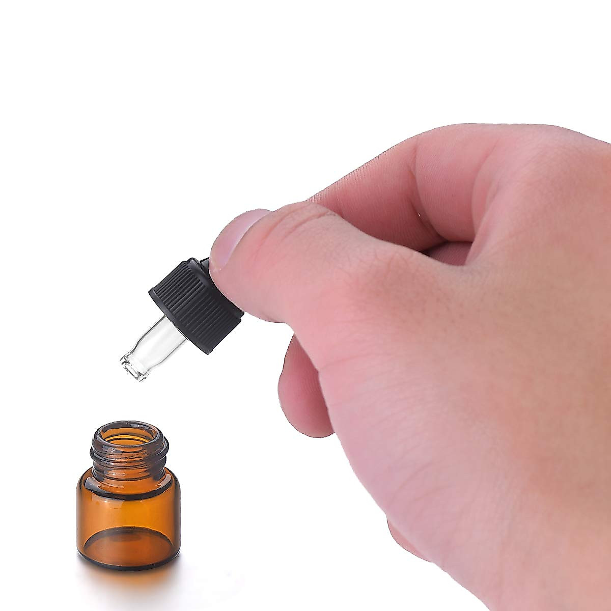 USRommaner 50 Pack,1ml Amber Glass Dropper Vial for Essential Oils,Empty Glass Eye Dropper Bottle With Black Screw Cap,Glass Liquid Pipette Travel Test Sample Perfume Vial-Transfer Pipette Included