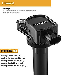 NPAUTO Ignition Coil Pack Replacement for L4 2.4L 2.4 2008 2009 2010 2011 2012 Honda Accord, 2012-2015 Civic Si CR-V Crosstour, Acura ILX, UF602 C1662, Pack of 4