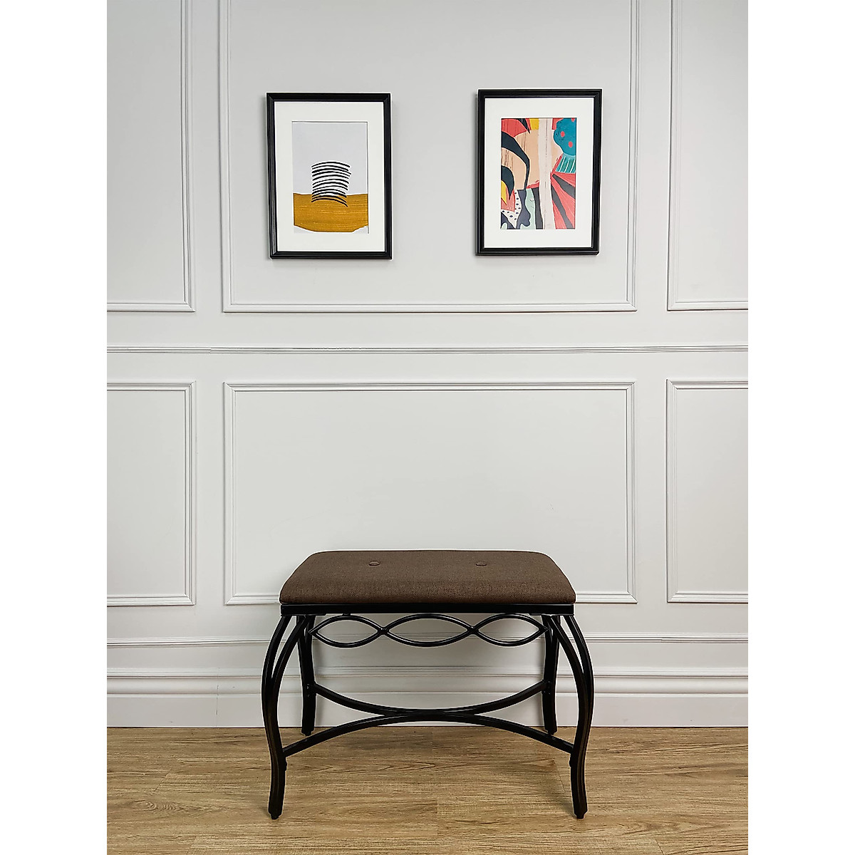 Mango Steam White Shoe Bench - Vanity Seat for Makeup Room, Dressing Stool, Entryway Bench - Powder Coated, Upholstered, Space Saving