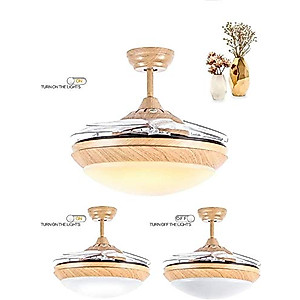 Fashionable chandelier Retro modern industrial chandelier/LED Invisible Ceiling Fans with Lamp,Wood Fan Lights Remote Control Chandelier with Electric Fan Lighting for Bedroom and Restaurant,Whiteligh