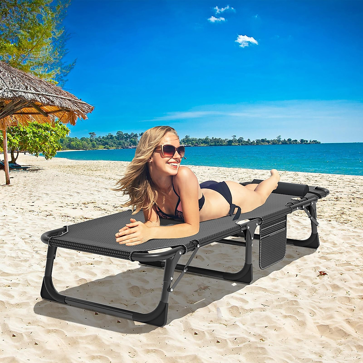 DoCred Folding Chaise Lounge Chair, Folding Cot, 5-Position Adjustable Heavy Duty Patio Chaise Lounges for Outside, Poolside, Beach, Lawn, Camping