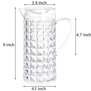 AVLA 2 Pack Acrylic Pitcher, 42 OZ Clear Water Container with Lid, Drink Beverage Fridge Jug, BPA-Free, Shatter-Proof, for Iced Tea, Sangria, Lemonade, Juice, Milk, Premium Quality, Diamond Pattern