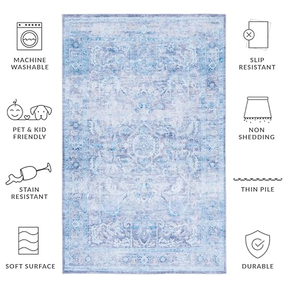 SAFAVIEH Tucson Collection Accent Rug - 4' x 6', Purple & Blue, Persian Design, Non-Shedding Machine Washable & Slip Resistant Ideal for High Traffic Areas in Entryway, Living Room, Bedroom (TSN185V)
