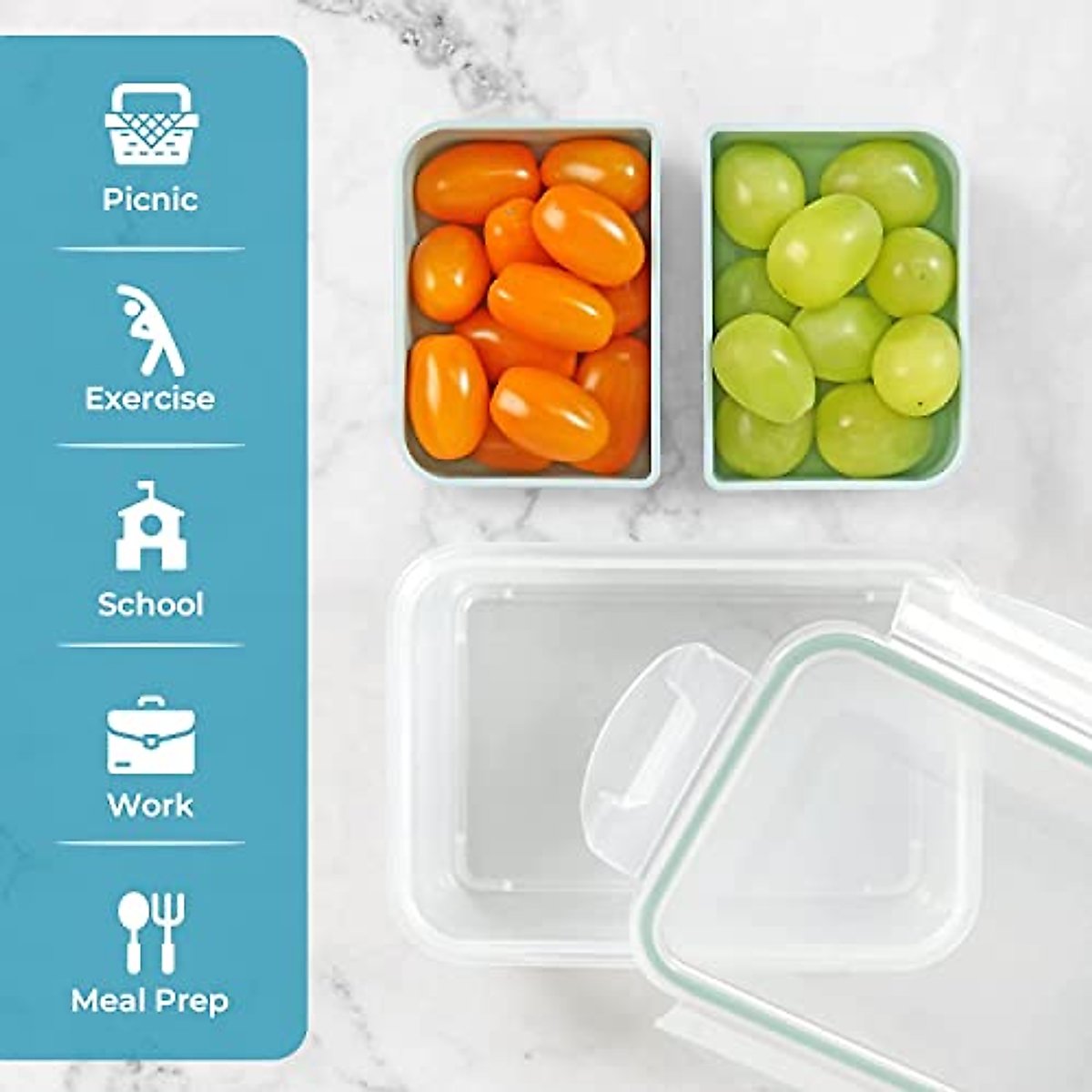carrotez Food Storage Containers 2 Compartment, Meal Prep Container, Lunch Containers, Portion Control Container, BPA Free, Airtight Lids, Reusable, Snack Containers, 2 Cup (480ml)