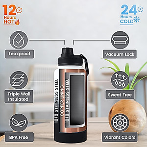 Lexlion Tea Infuser Bottle - Fruit Infuser Water Bottle 32 Oz, Triple Walled Insulated Stainless Steel Bottle, Thermal Leaf Infuser, Silicone Sleeve, 3 Lids Leakproof, Metal Mug Gallon