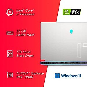 Alienware x17 R1, 17.3 inch FHD 360Hz Non-Touch Gaming Laptop - Intel Core i7-11800H, 32GB DDR4 RAM, 1TB SSD, NVIDIA GeForce RTX 3080 16GB GDDR6, Windows 10 Home - Lunar Light