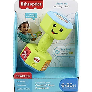 Fisher-Price Laugh & Learn Baby To Toddler Toy Countin’ Reps Dumbbell Rattle With Lights & Music For Ages 6+ Months