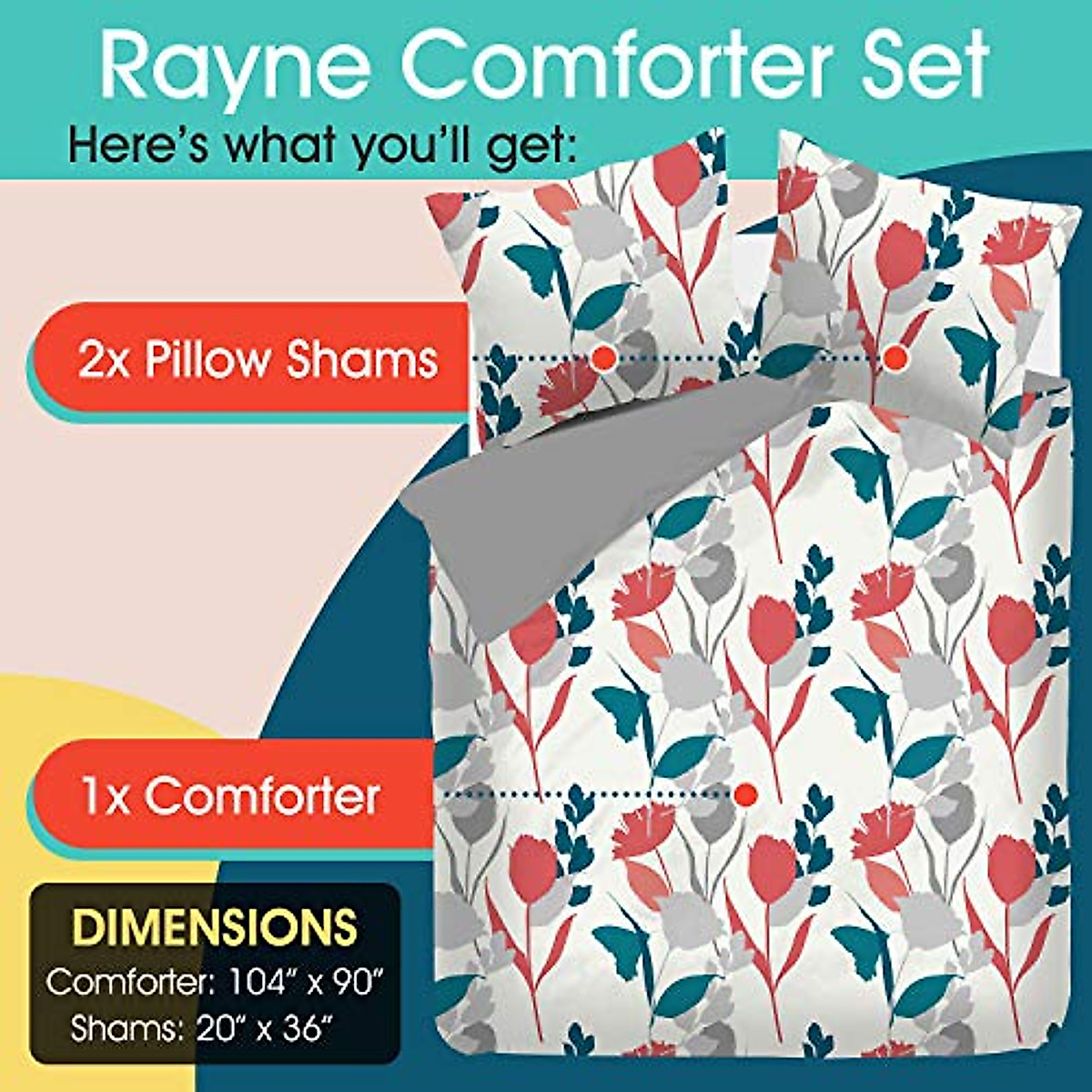 Refinery29 | Rayne Bedding Collection | Modern Reversible Luxury Ultra Soft Comforter, All Season Premium 4 Piece Set, Design for Home Hotel Décor, King, Blue