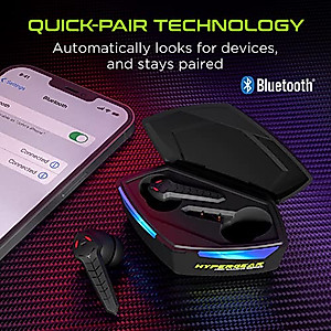 HyperGear CobraStrike True Wireless Gaming Earbuds with Mic, Noise Isolating Ear gels, Touch Control, 60ms Low Latency, USB-C Quick Charge, Up to 25H Playtime