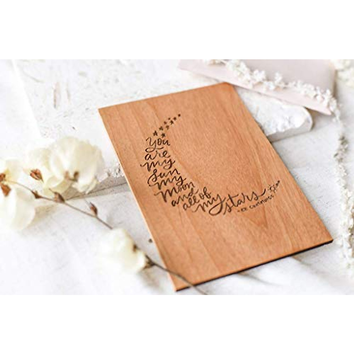 My Sun Moon Stars Wood Wedding Anniversary Card for Wife Husband Couple [Romantic Valentine's Day Card for Boyfriend Girlfriend, Made in the USA]